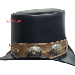 Leather Top Hat Rocker Style Conchos Band Black Color Handmade With 100 ...