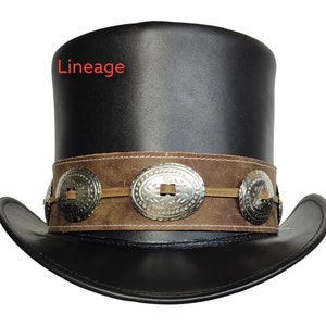 Leather Top Hat Rocker Style Conchos Band Black Color Handmade With 100 ...
