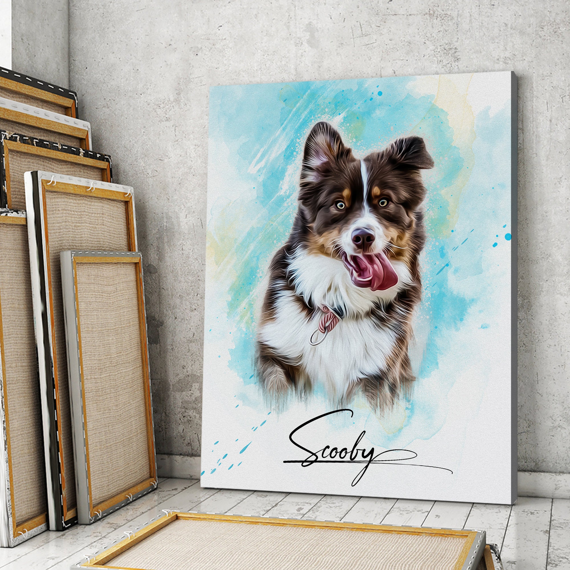 Personalized Dog Portrait Oil & Watercolor Painting Photo to Canvas ...