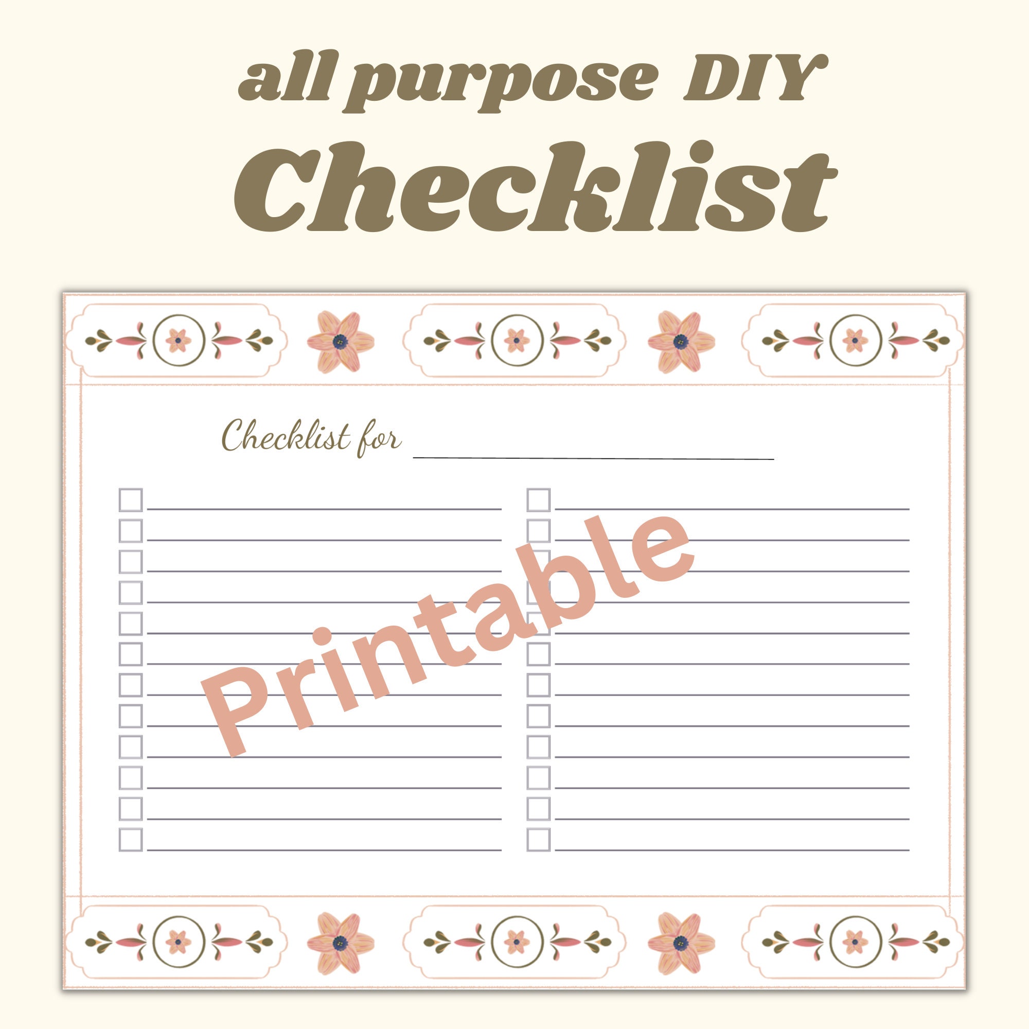 Checklist, DIY Checklist, All Purpose Checklist, Multiple Purpose ...