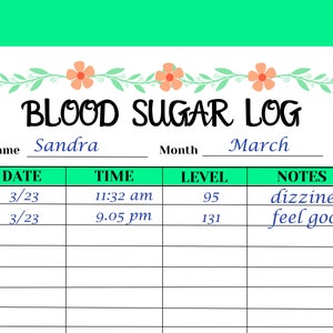 Blood Sugar Log Blood Sugar Tracker Blood Sugar Chart Blood - Etsy