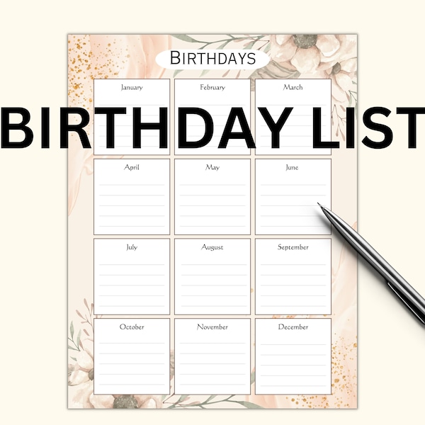 Family Birthday Tracker - Etsy