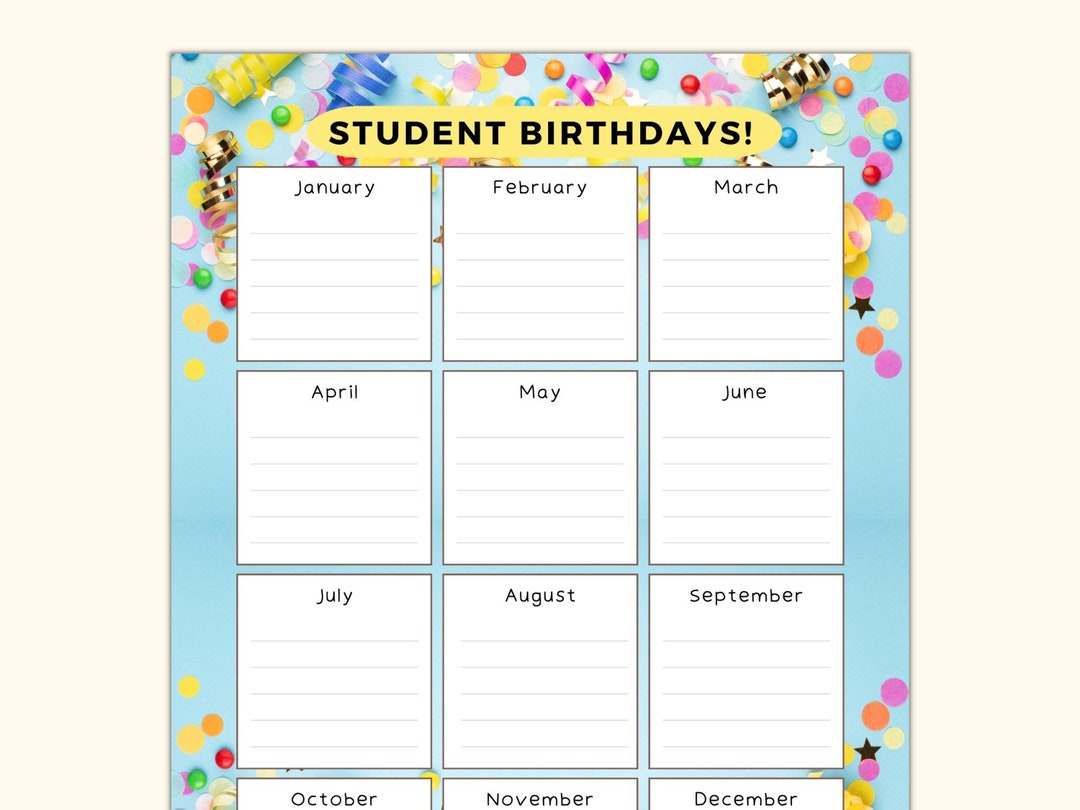 Classroom Birthday Chart, Kid Birthday Tracker, Birthday Chart ...