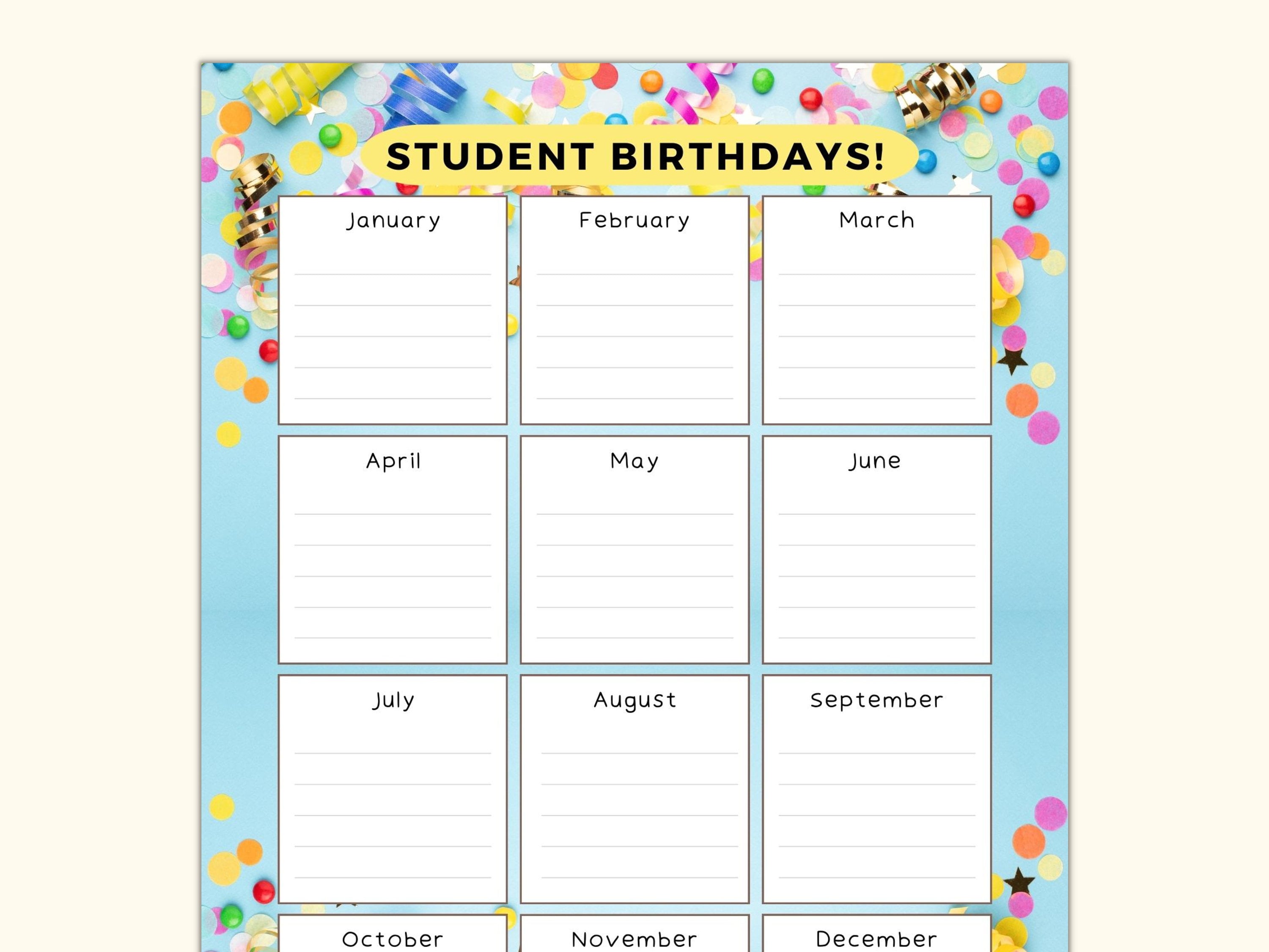 Classroom Birthday Chart, Kid Birthday Tracker, Birthday Chart ...