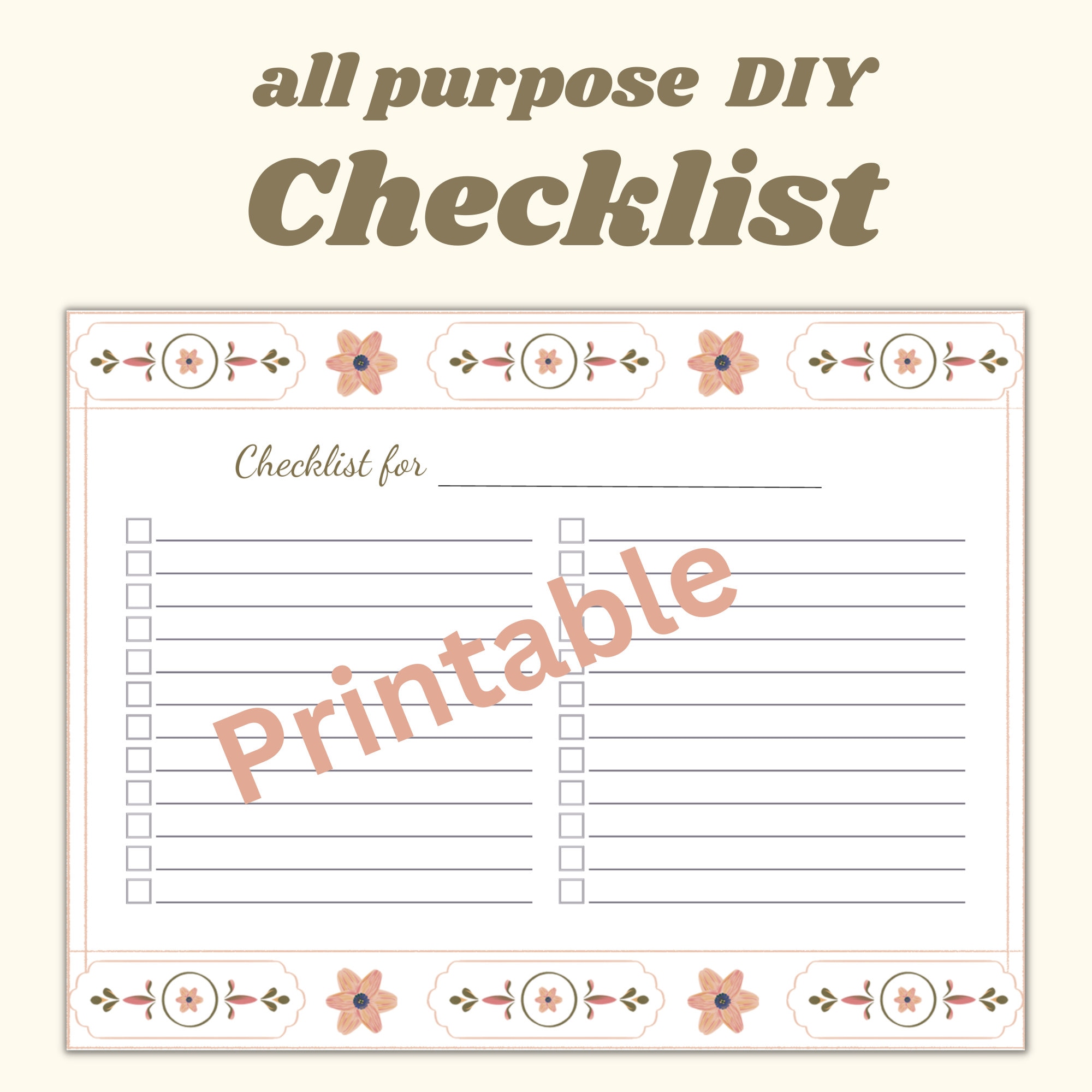 Checklist, DIY Checklist, All Purpose Checklist, Multiple Purpose ...
