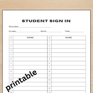 Student Sign in Sheet, Student Sign in Log, Attendance Log, Attendance ...