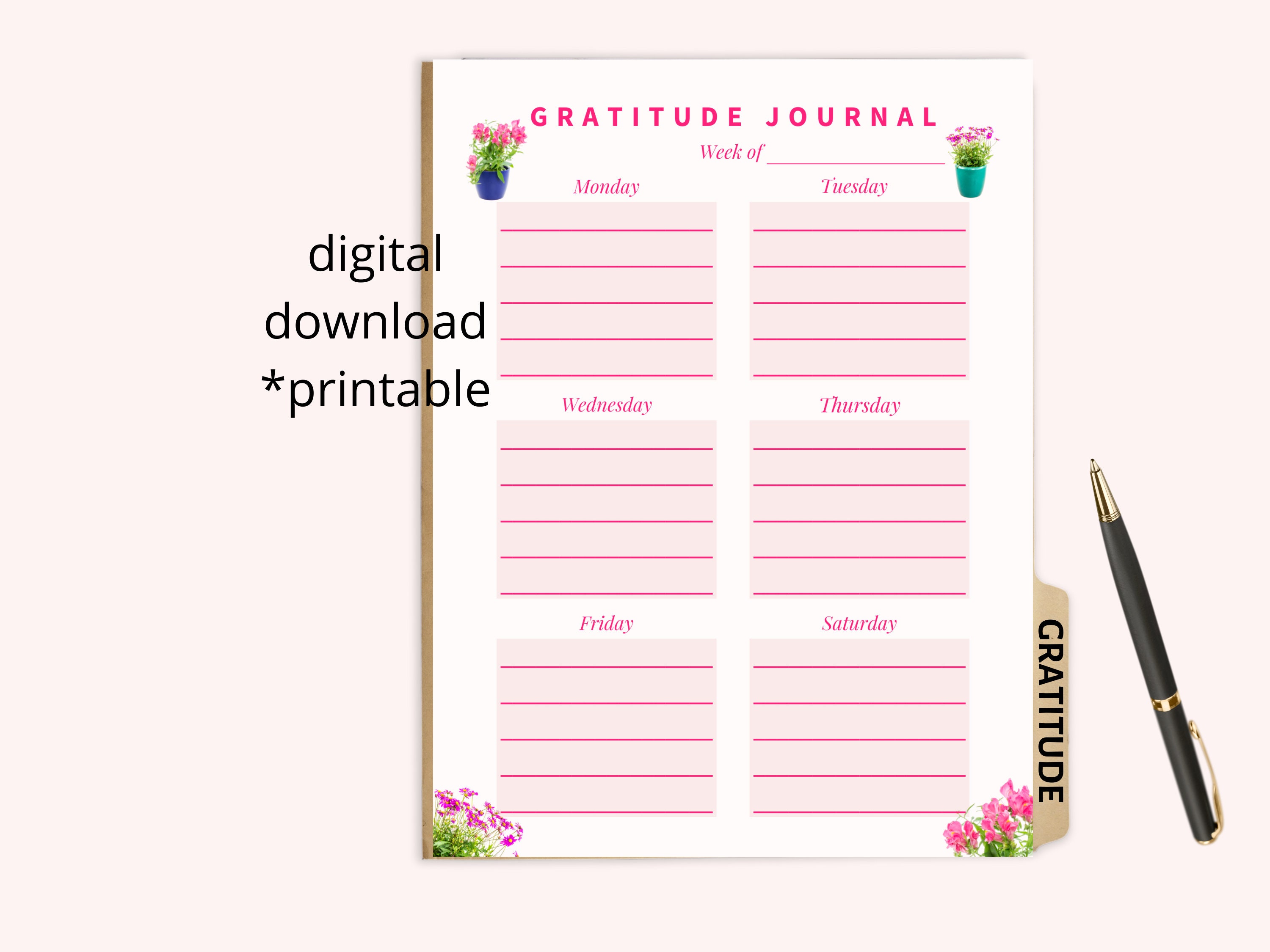 Gratitude Journal Weekly Printable, Gratitude Sheet, Daily Gratitude ...