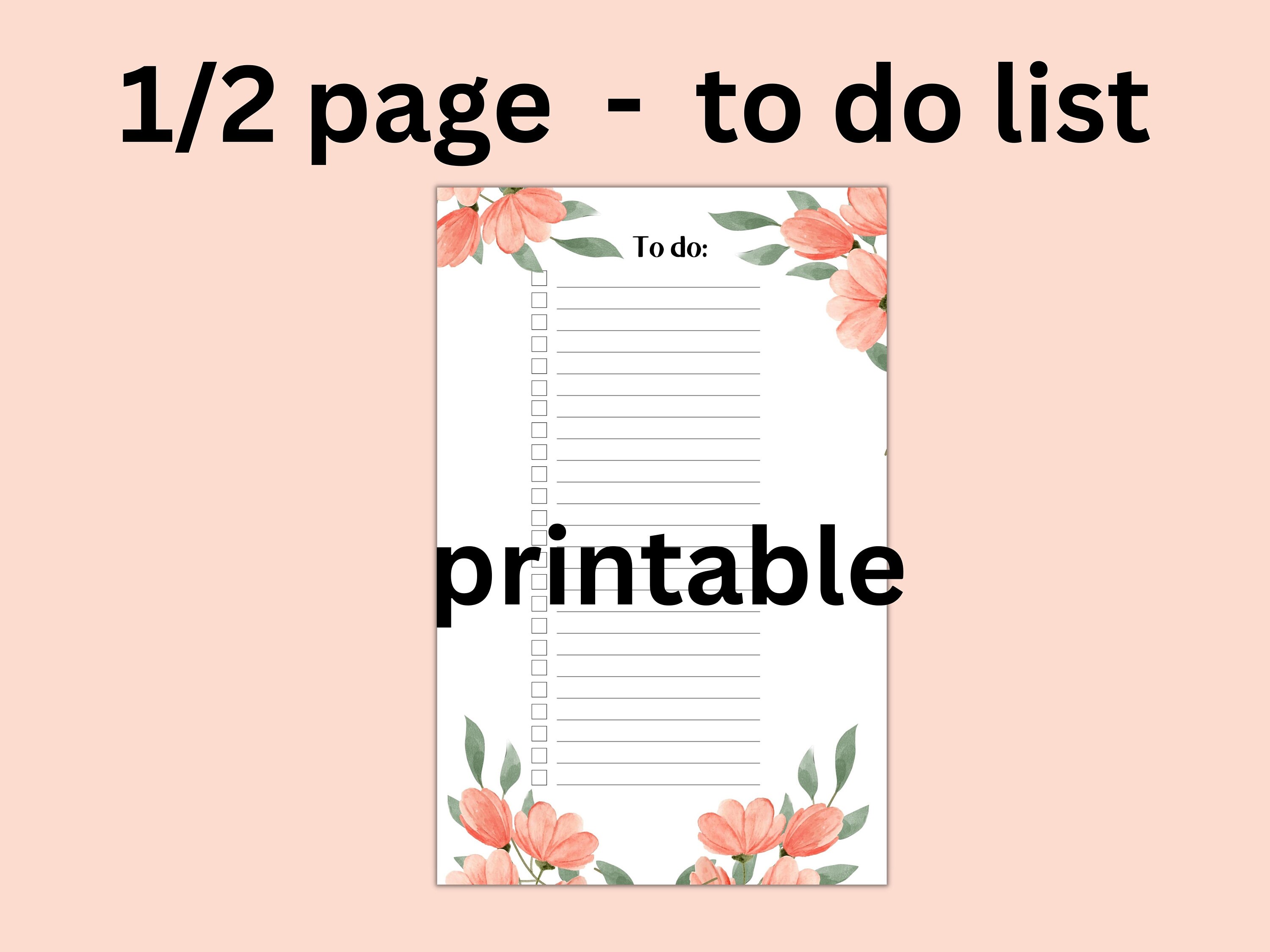 To Do List Half Page, to Do List, to Do List 2 per Page, Pretty to Do ...
