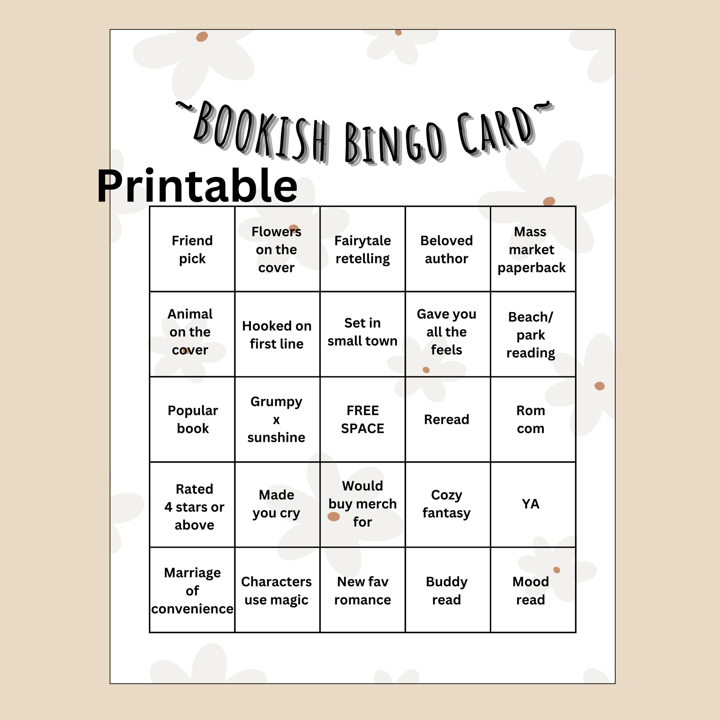 Bookish Bingo Cards, TBR Card, Bookish Printable, Bookish Merch, Books ...