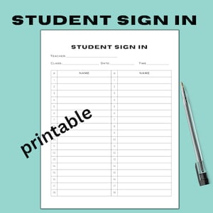 Student Sign in Sheet, Student Sign in Log, Attendance Log, Attendance ...