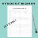Student Sign in Sheet, Student Sign in Log, Attendance Log, Attendance ...