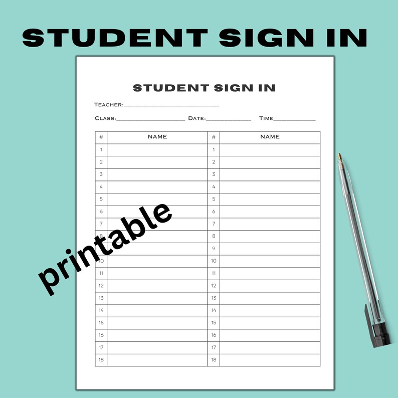 Student Sign in Sheet, Student Sign in Log, Attendance Log, Attendance ...