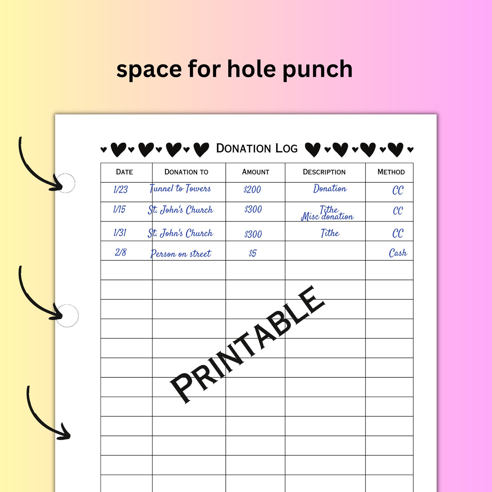 Donation Log, Donation Tracker, Tithe Log, Tithe, Offering Tracker ...