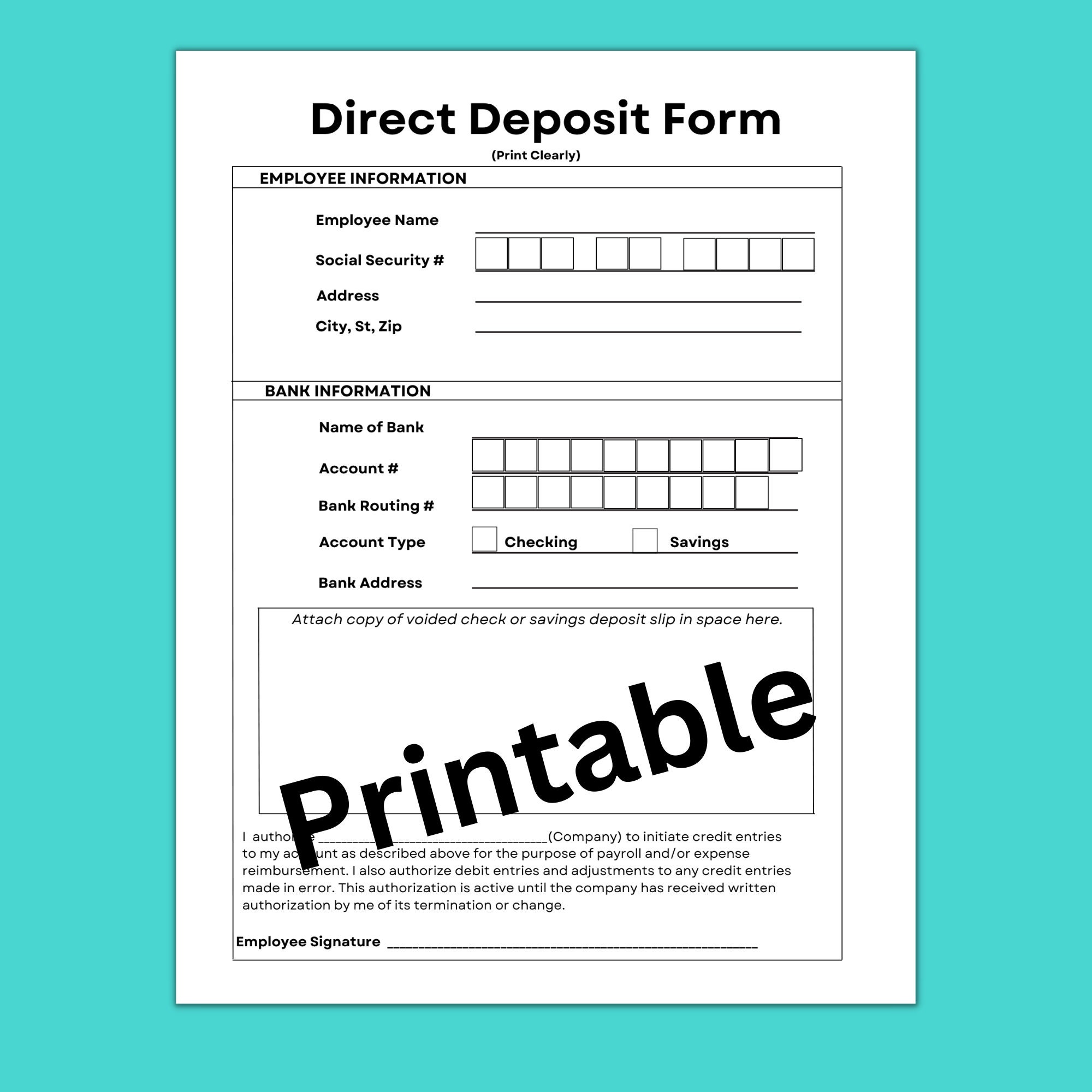 Employer Direct Deposit Form