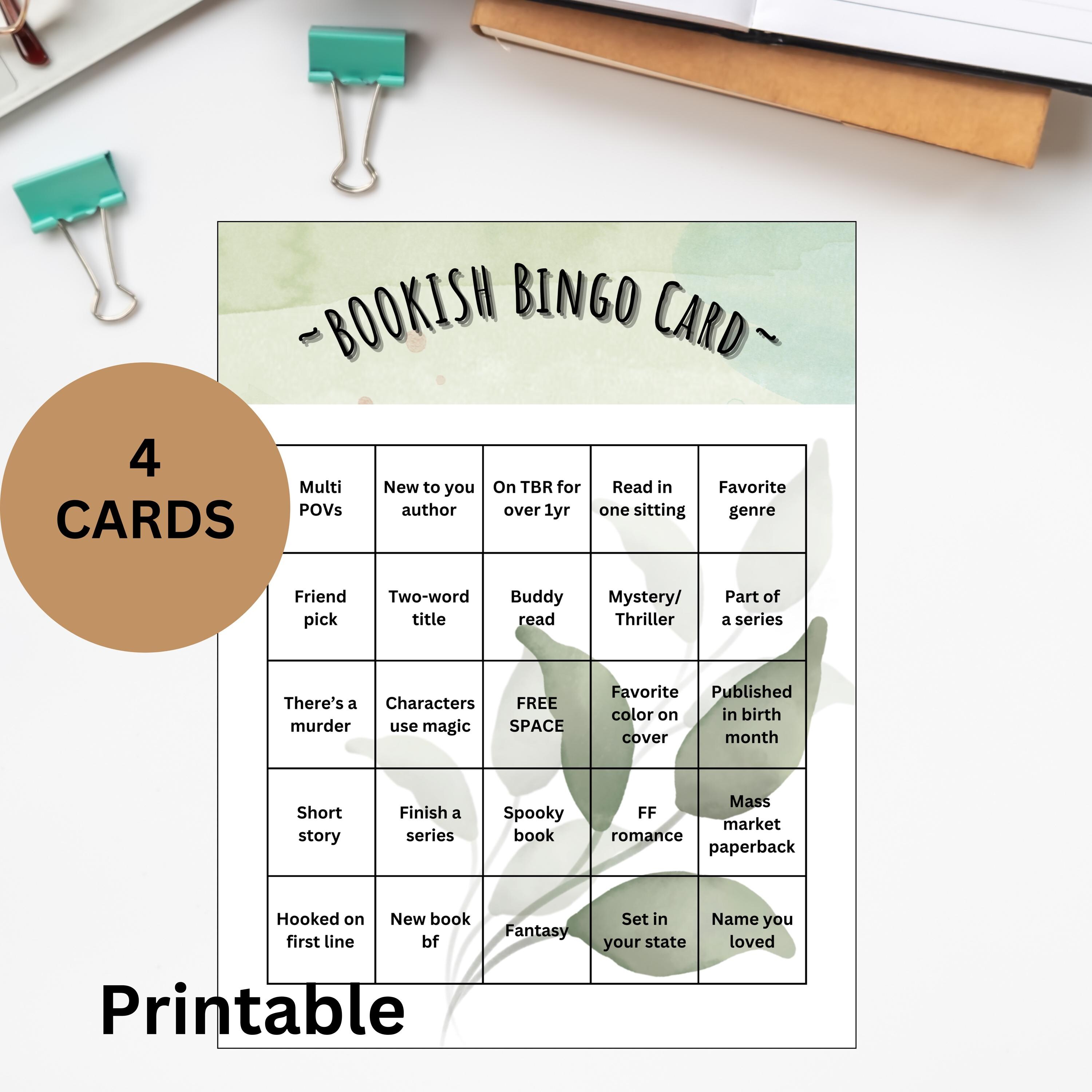 Bookish Bingo Cards, TBR Card, Bookish Printable, Bookish Merch, Books ...