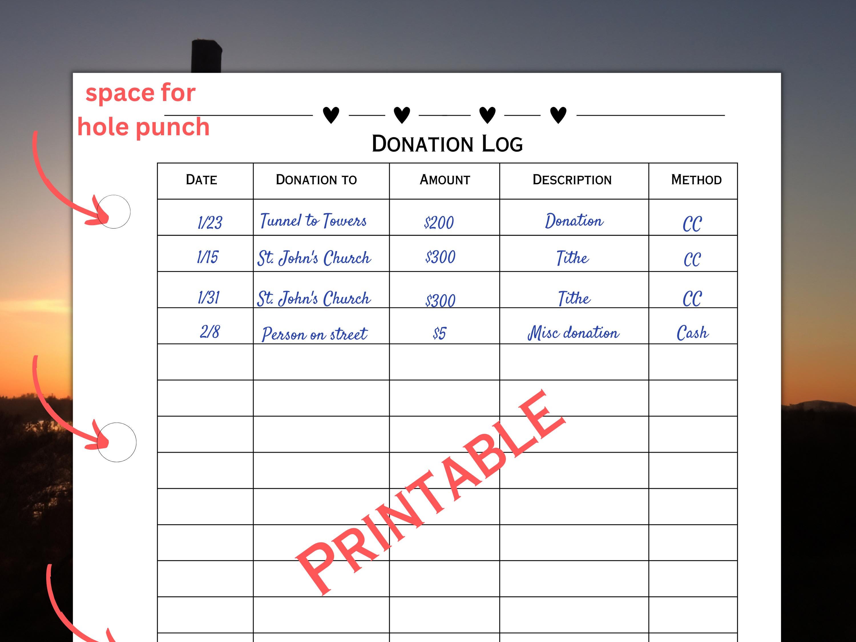 Donation Log, Donation Tracker, Tithe Log, Tithe Tracker, Offering ...