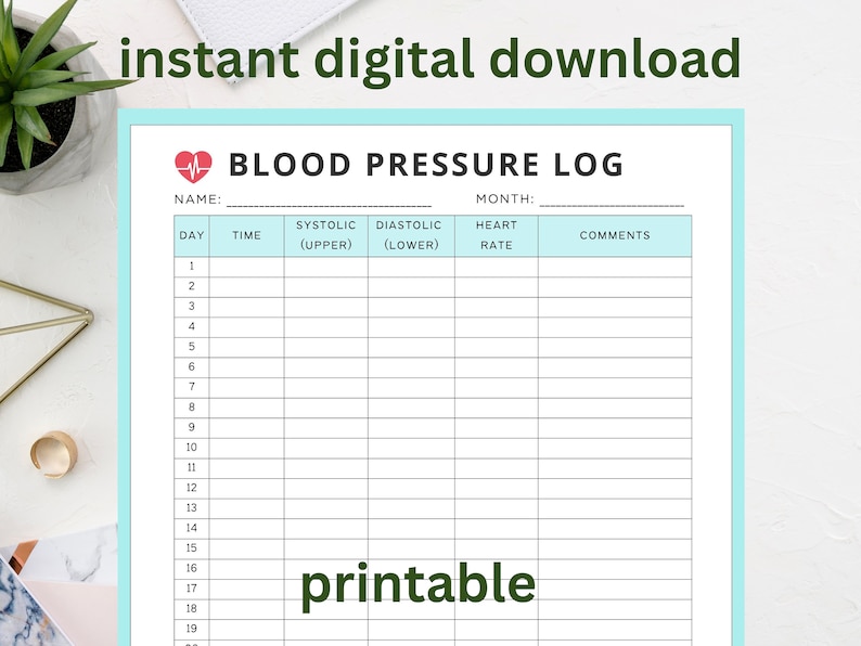 Blood Pressure Tracker Printable, Daily Health Log (PDF) - Etsy