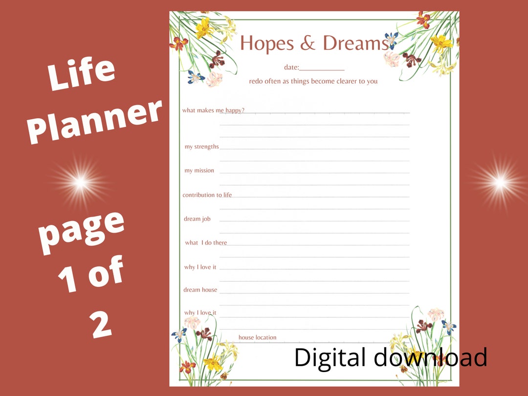 Life Planner, Hopes and Dreams Tracker, Printable Self-growth Sheet ...