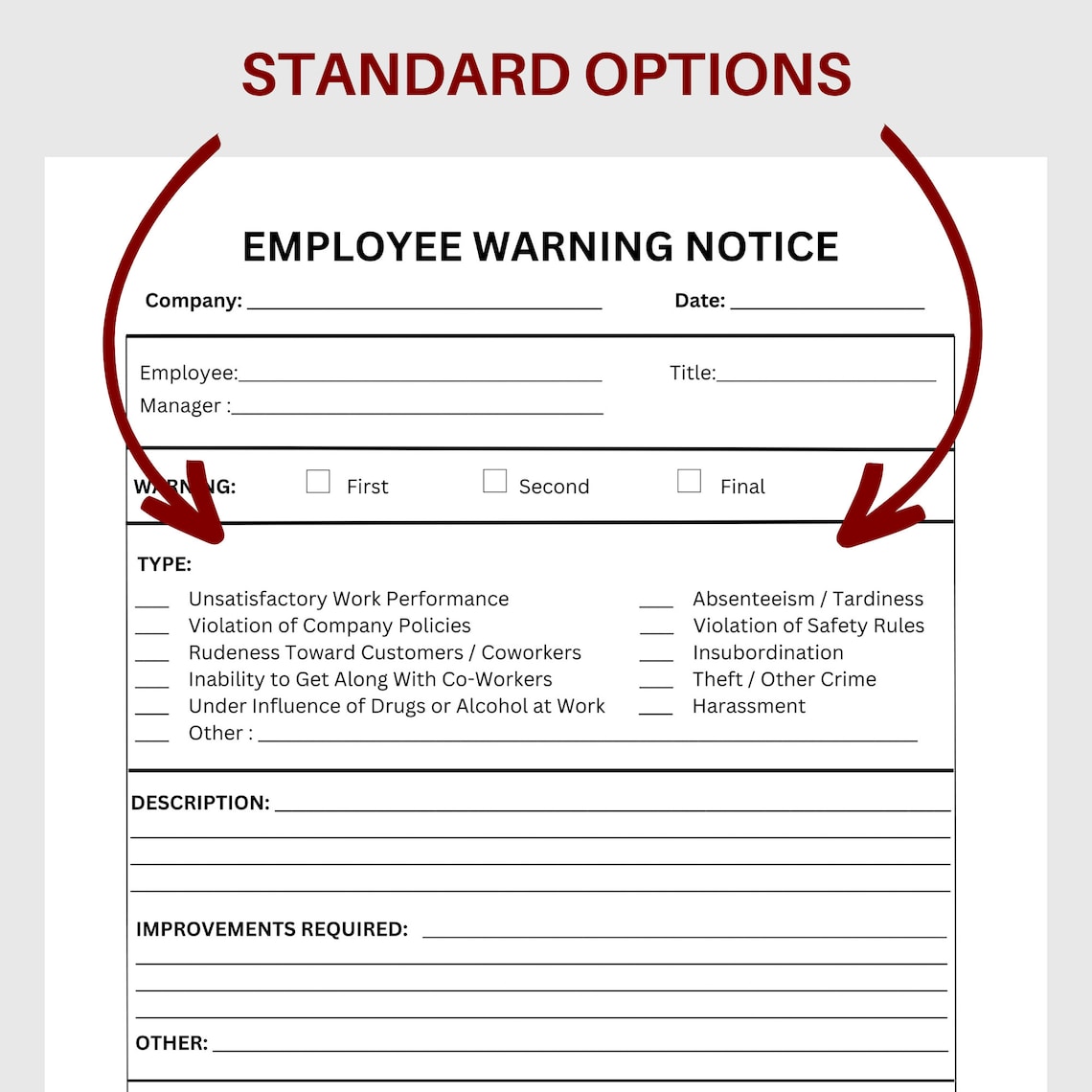 Employee Write up Form, Staff Write up Form, Employee Write up Format ...