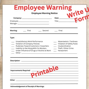 Employee Write up Form, Staff Write up Form, Write up Form, Workplace ...