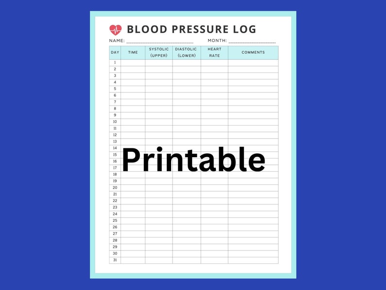 Blood Pressure Chart, Blood Pressure Log, Blood Pressure Tracker, Blood ...