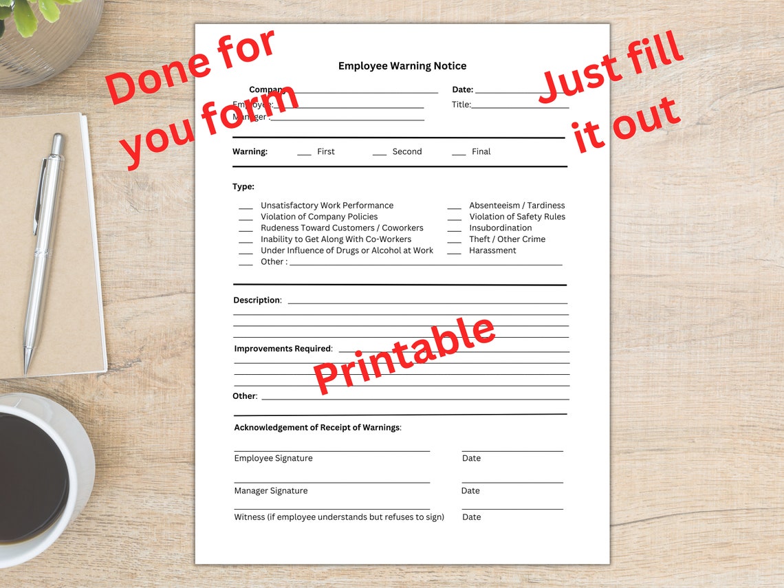 Employee Write up Form, Staff Write up Form, Write up Form, Workplace ...