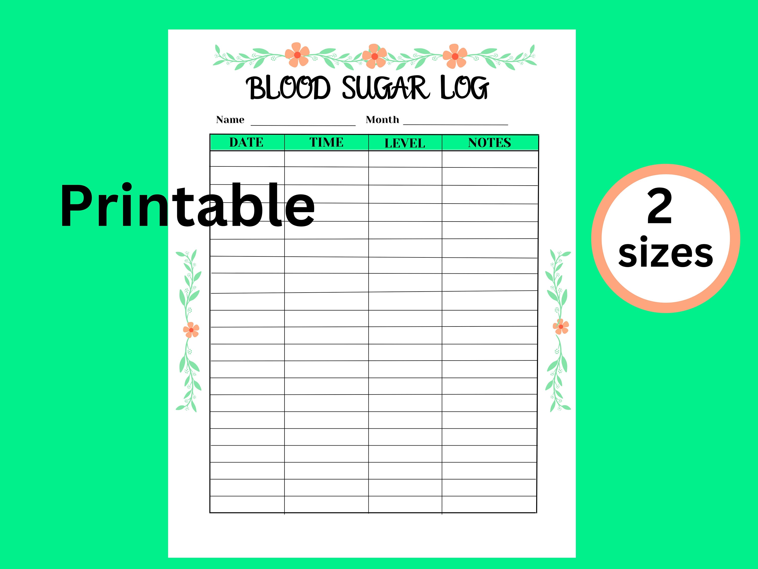 Blood Sugar Log, Blood Sugar Tracker, Blood Sugar Chart, Blood Sugar ...