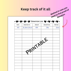 Donation Log, Donation Tracker, Tithe Log, Tithe Tracker, Offering ...