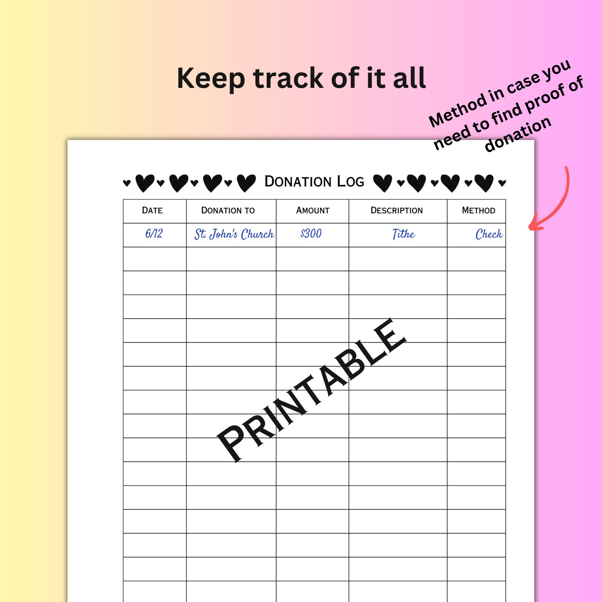 Donation Log, Donation Tracker, Tithe Log, Tithe Tracker, Offering ...