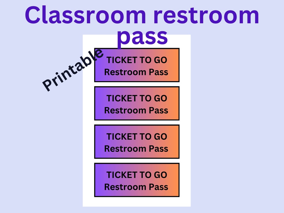 Class Room Bathroom Pass, Hall Pass, Restroom Pass, School Restroom ...