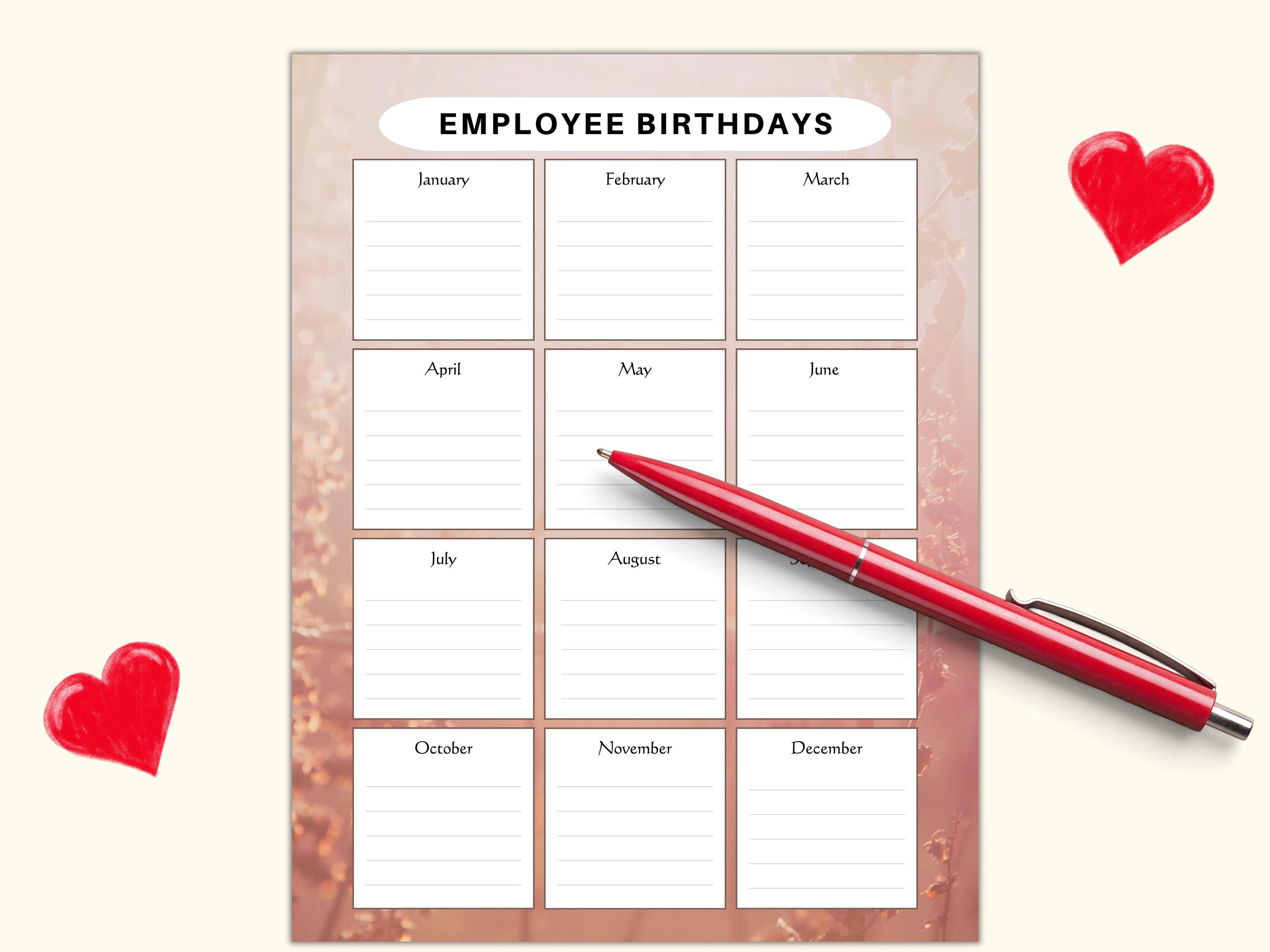 Employee Birthday Chart Birthday Chart Work Work Birthday - Etsy UK