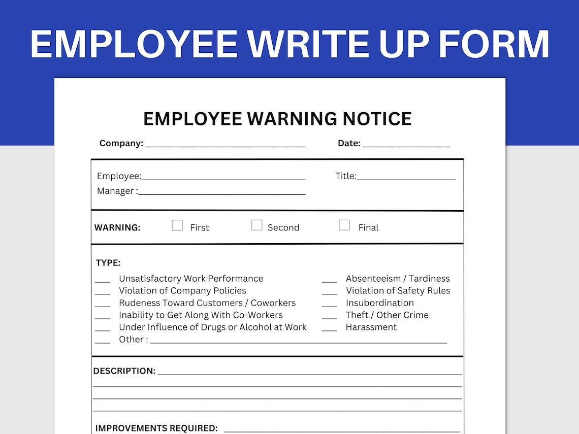 Employee Write up Form, Disciplinary Form, Employee Warning, Employee ...