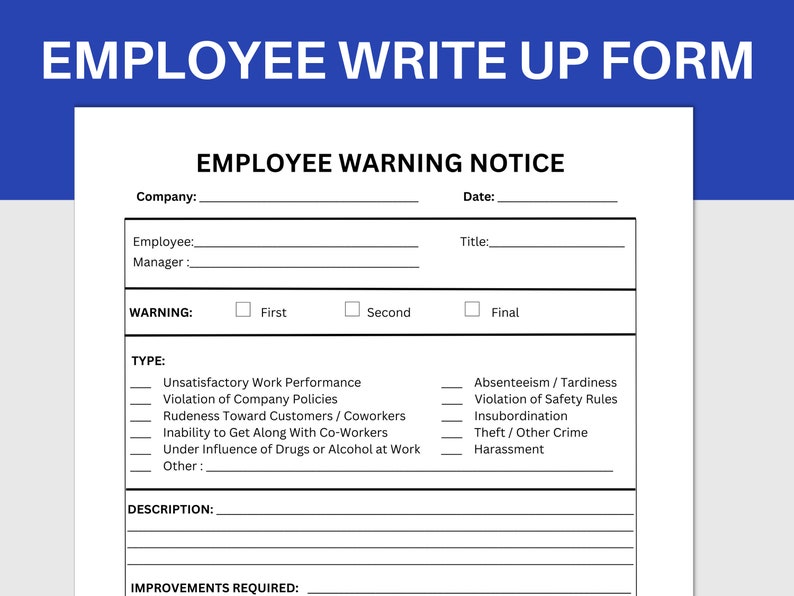 Employee Write up Form, Disciplinary Form, Employee Warning, Employee ...