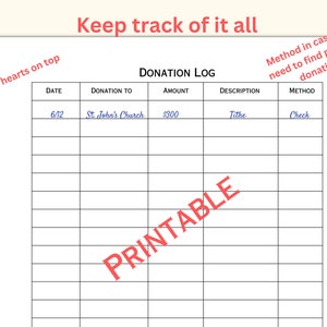 Donation Log, Donation Tracker, Tithe Log, Tithe Tracker, Offering ...