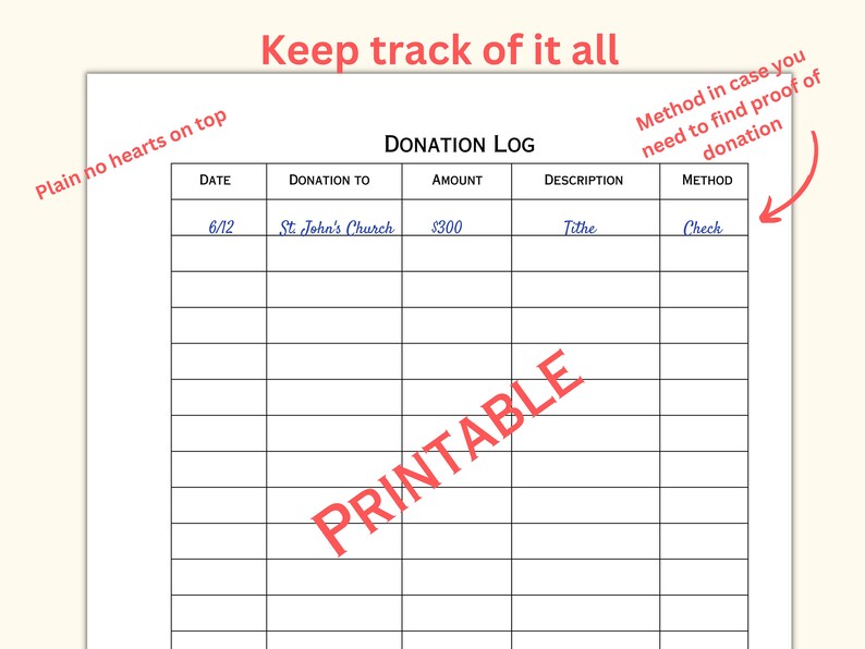 Donation Log, Donation Tracker, Tithe Log, Tithe Tracker, Offering Tracker, Donation Sheet ...