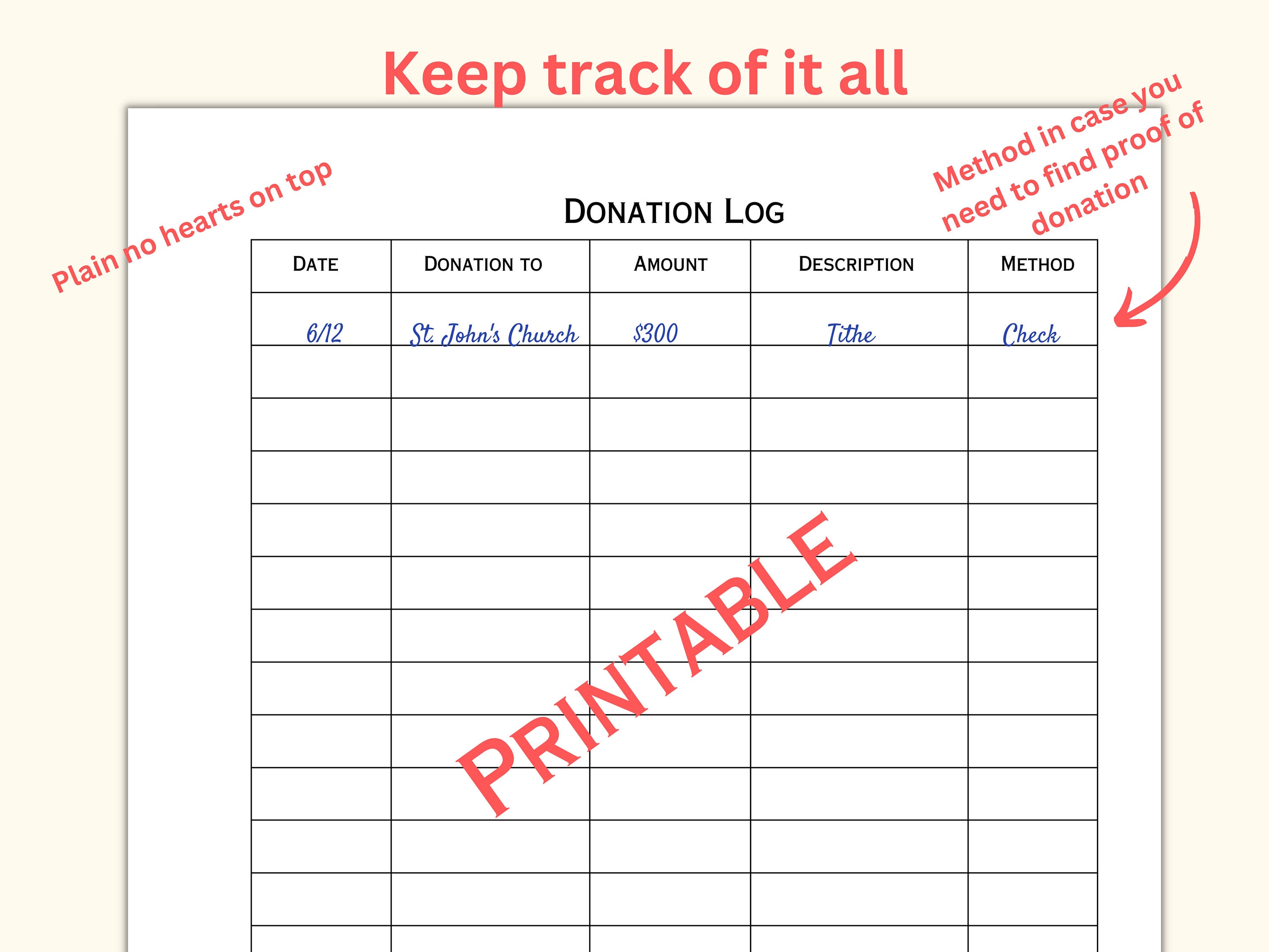 Donation Log, Donation Tracker, Tithe Log, Tithe Tracker, Offering ...