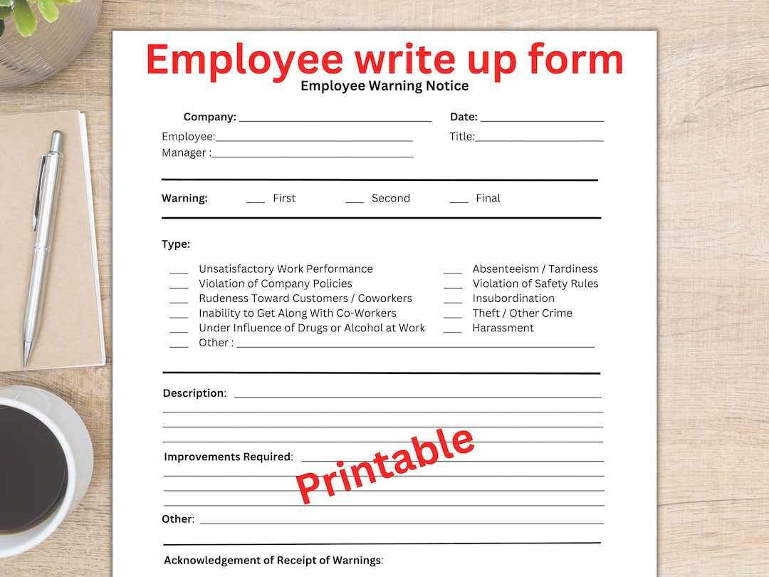 Employee Write up Form, Staff Write up Form, Write up Form, Workplace Write up Form, Writeup ...