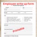 Employee Write up Form, Staff Write up Form, Write up Form, Workplace ...