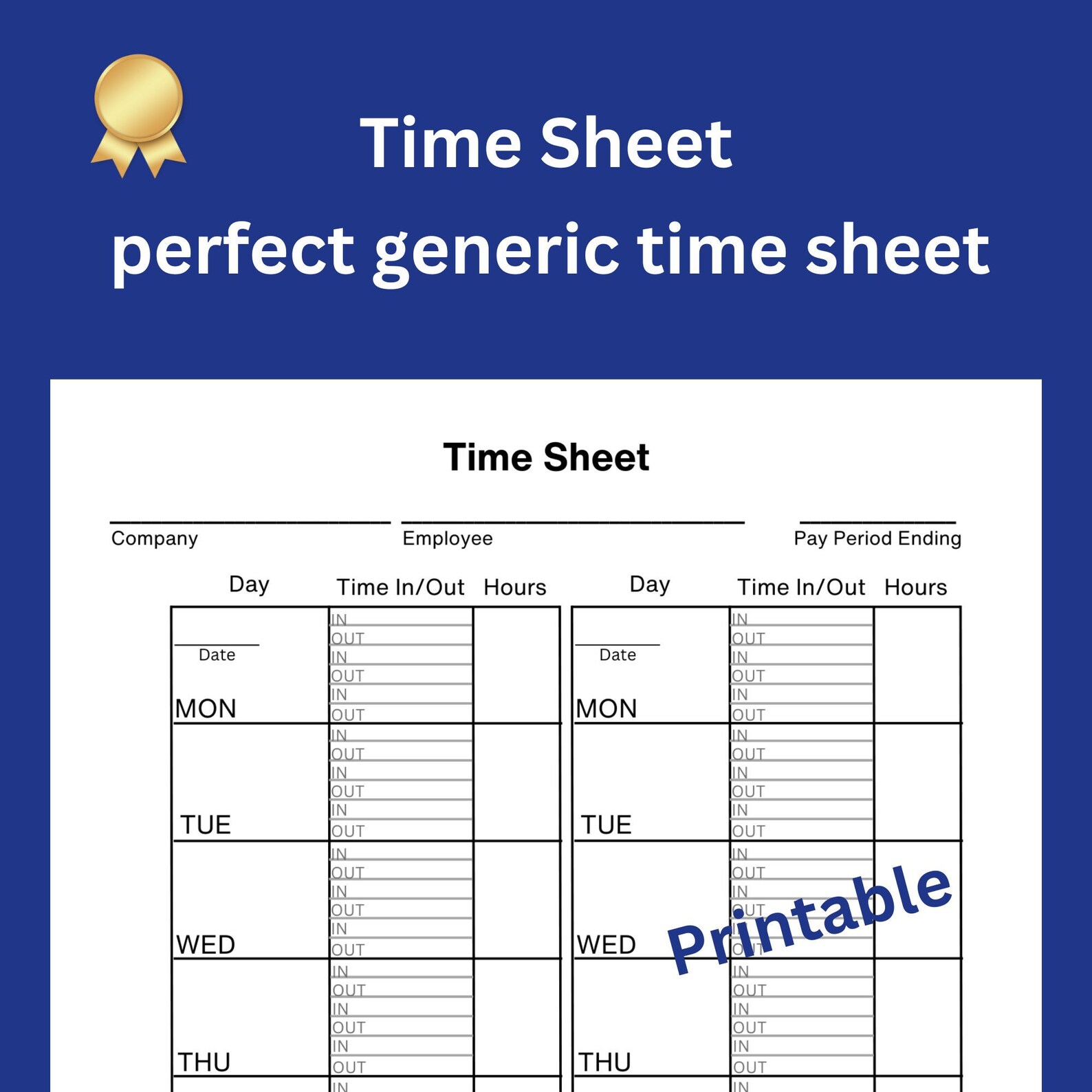 Timesheet, Timesheet for Employees, Printable Timesheet, Biweekly ...