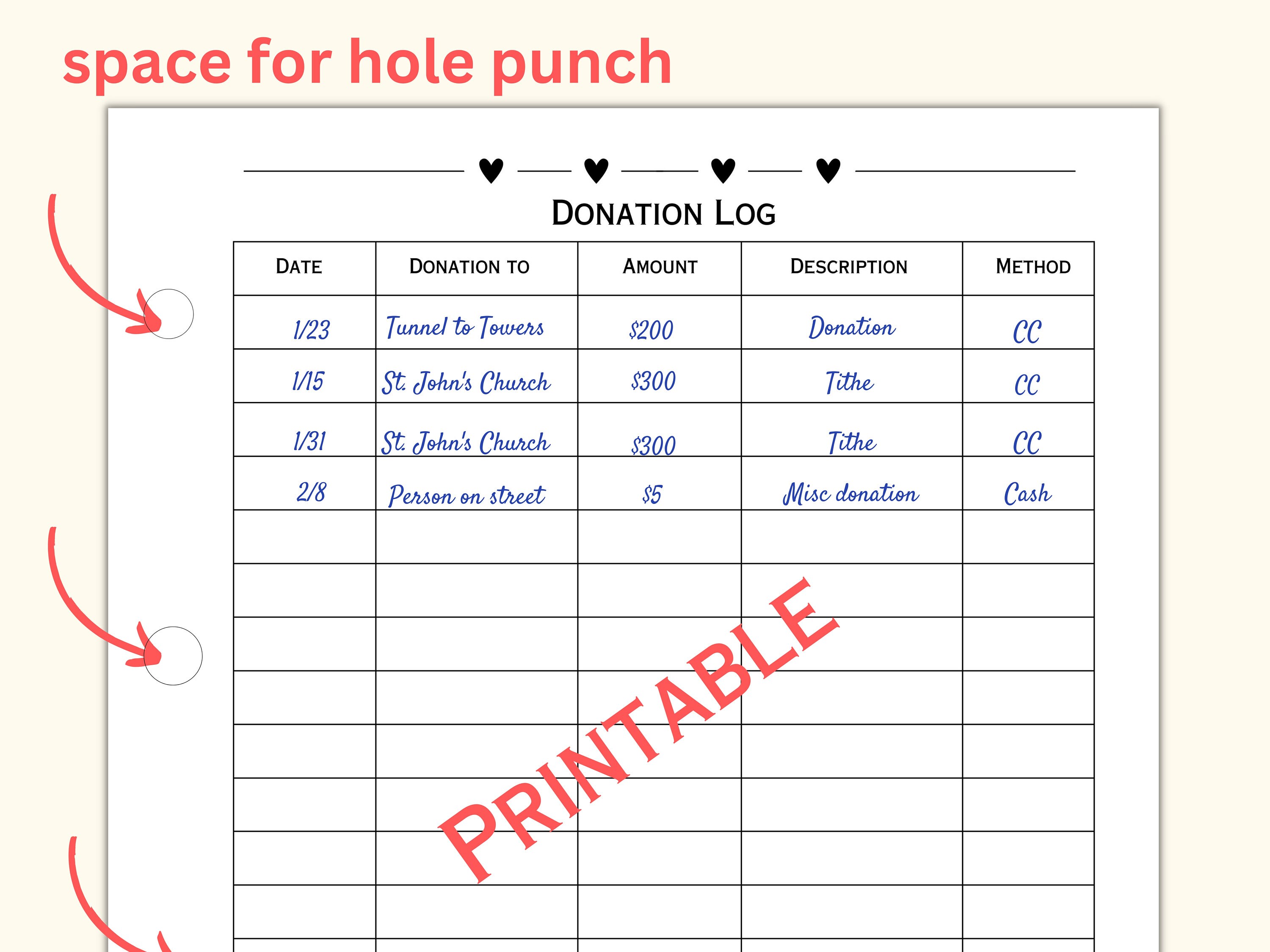 Donation Log, Donation Tracker, Tithe Log, Tithe Tracker, Offering ...
