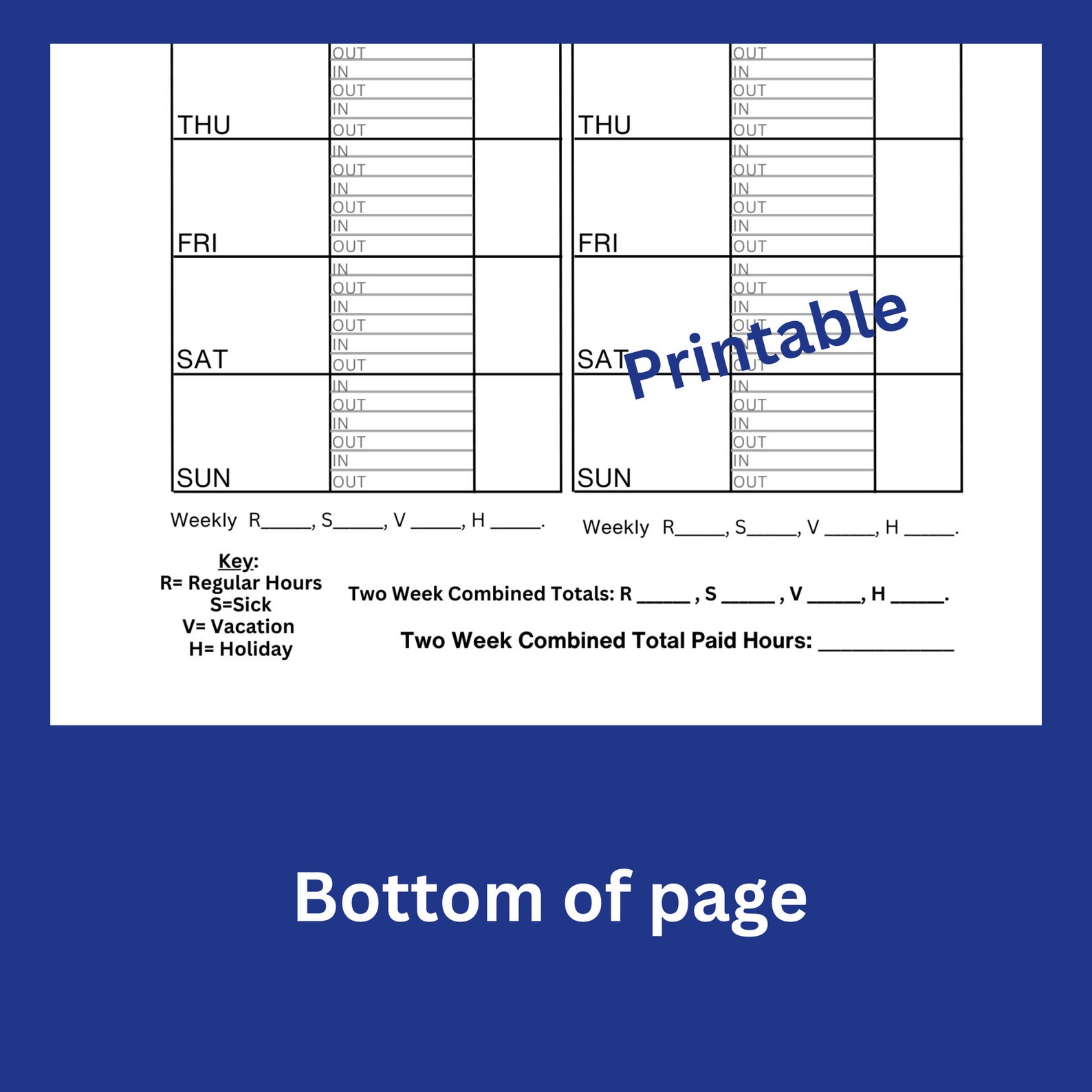Timesheet, Timesheet for Employees, Printable Timesheet, Biweekly ...