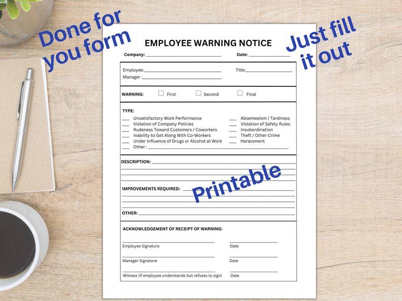 Employee Write up Form, Disciplinary Form, Employee Warning, Employee ...