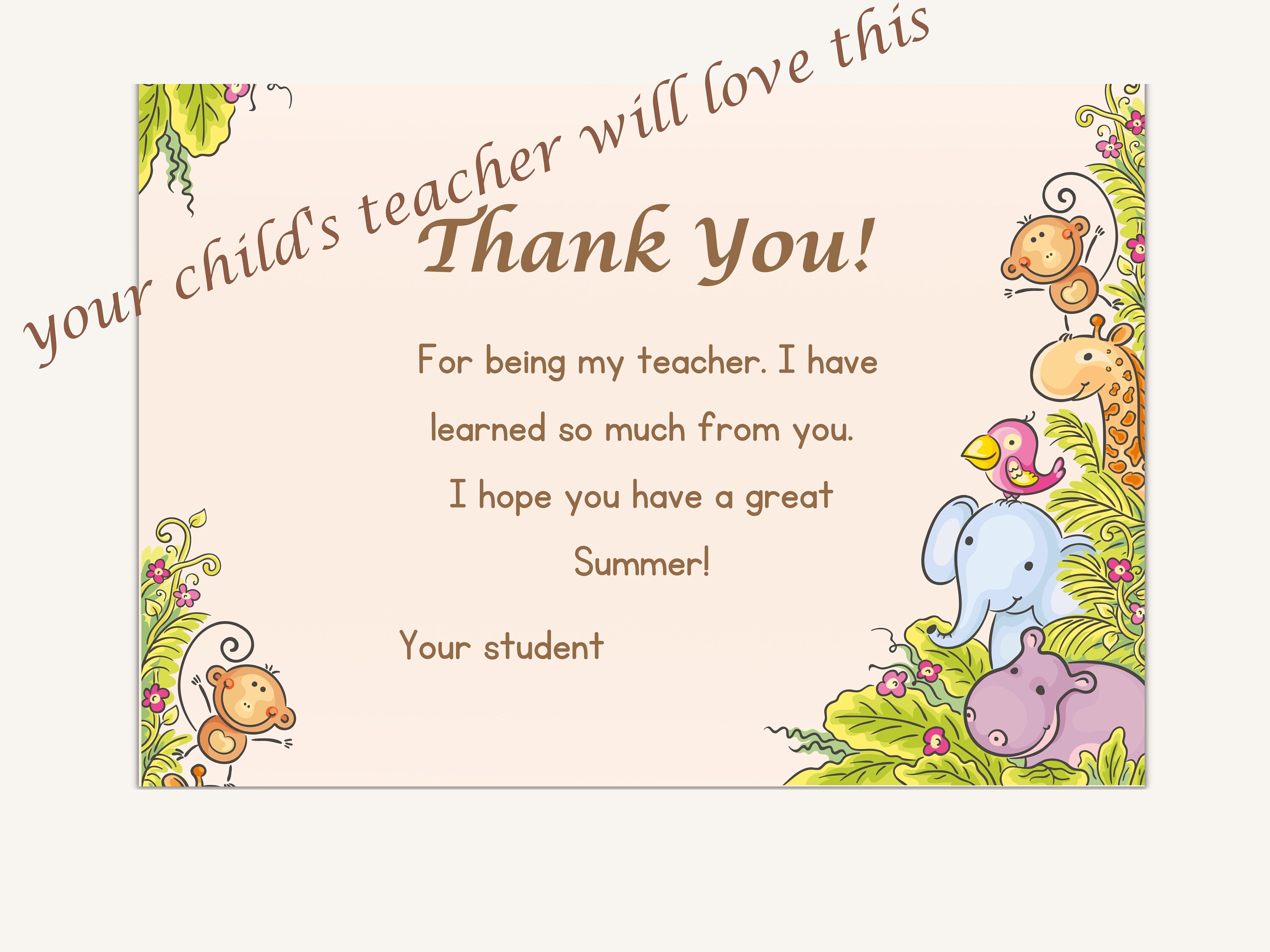 Teacher Appreciation, Card From Student, Thank You Vcard From Student ...