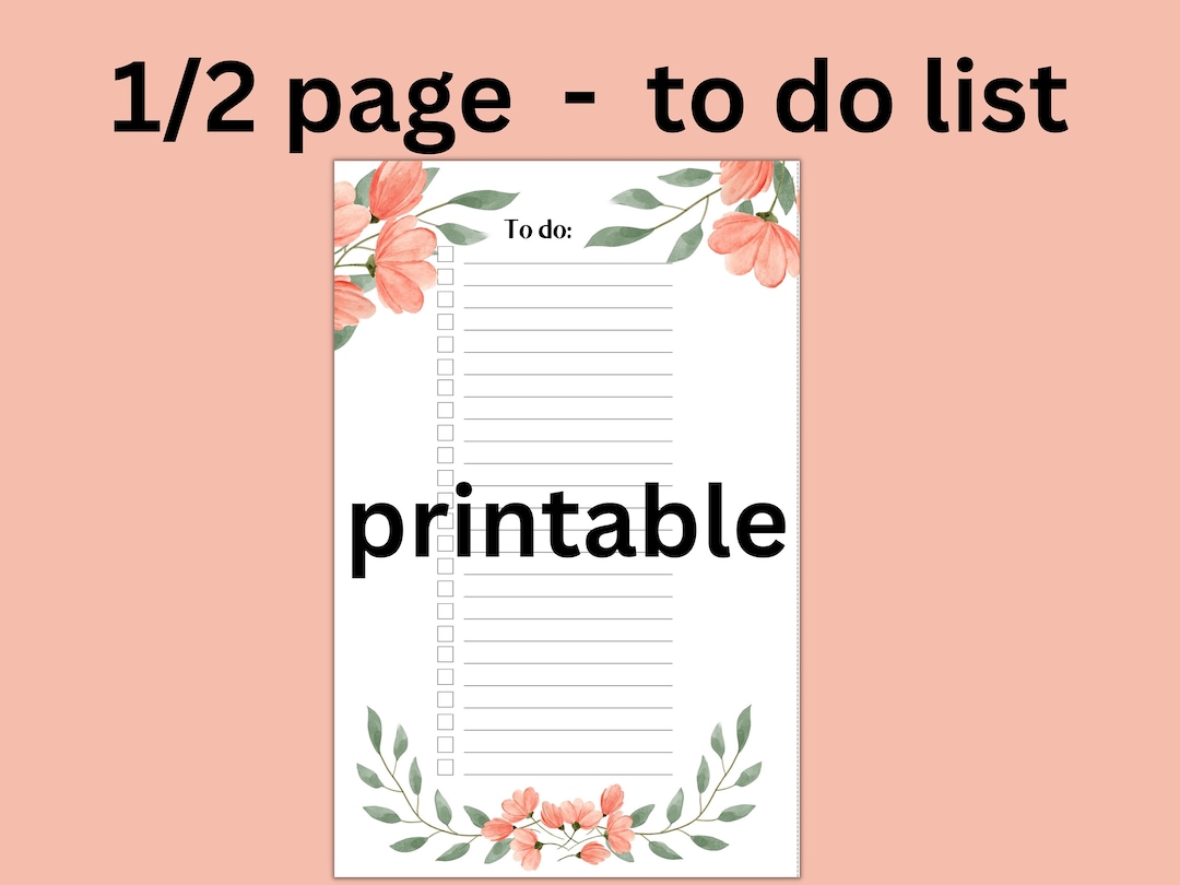 To Do List Half Page. to Do List to Do List 2 per Page - Etsy