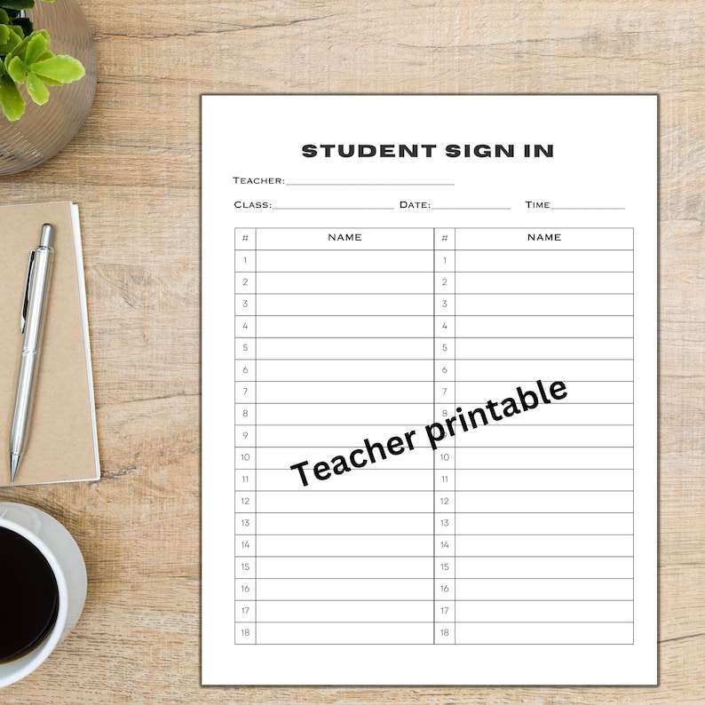 Student Sign in Sheet, Student Sign in Log, Attendance Log, Attendance ...