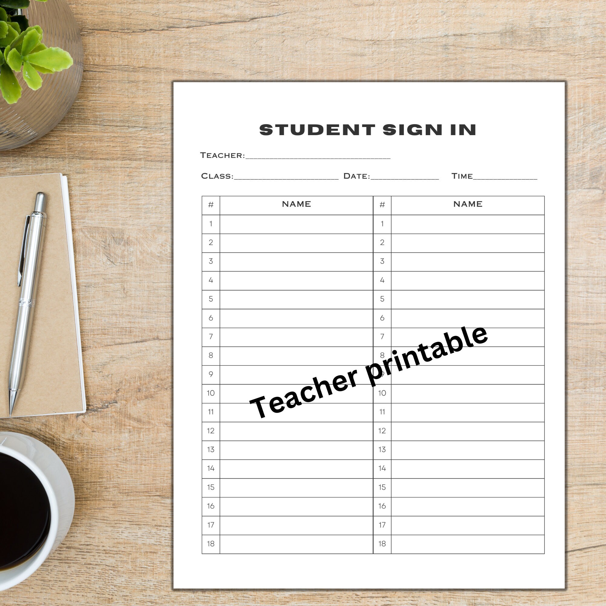 Student Sign in Sheet, Student Sign in Log, Attendance Log, Attendance ...