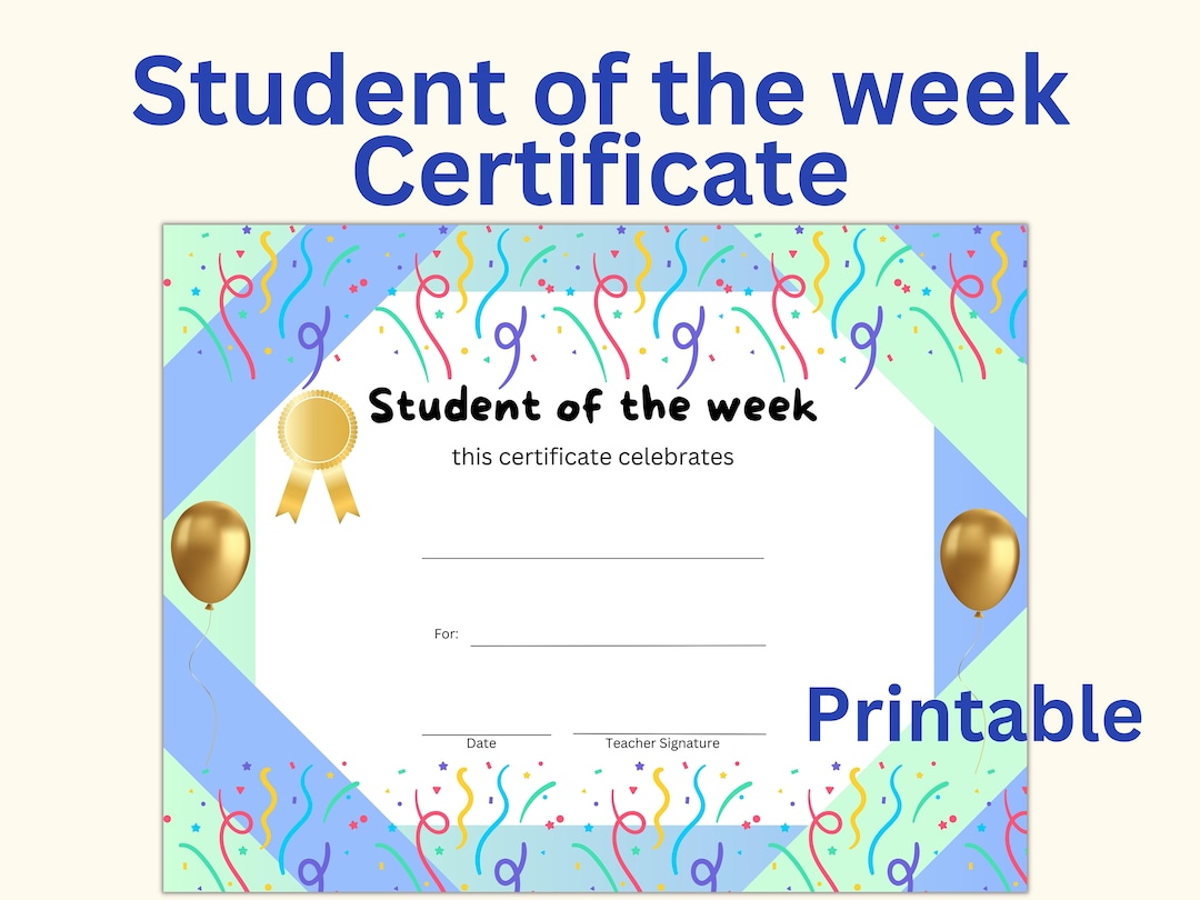 Student of the Week Certificate, Student Certificate, Kid of the Week ...