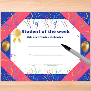 Student of the Week Certificate, Student Certificate, Kid of the Week ...