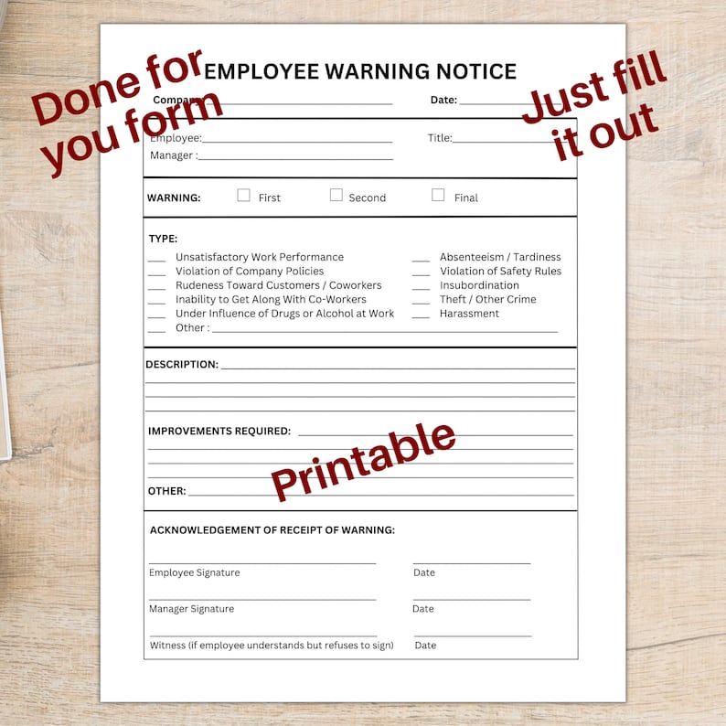 Employee Write up Form, Staff Write up Form, Employee Write up Format ...