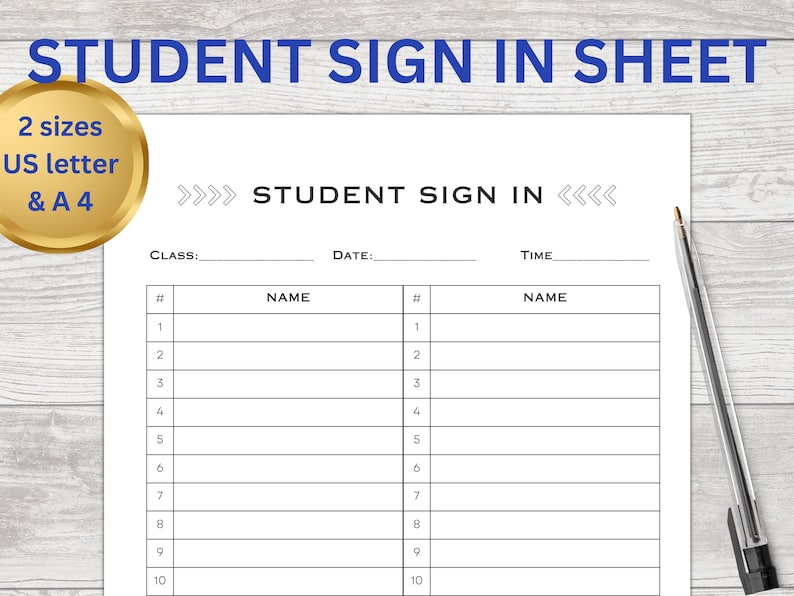 Student Sign in Sheet, Student Sign in Log, Attendance Log, Attendance ...